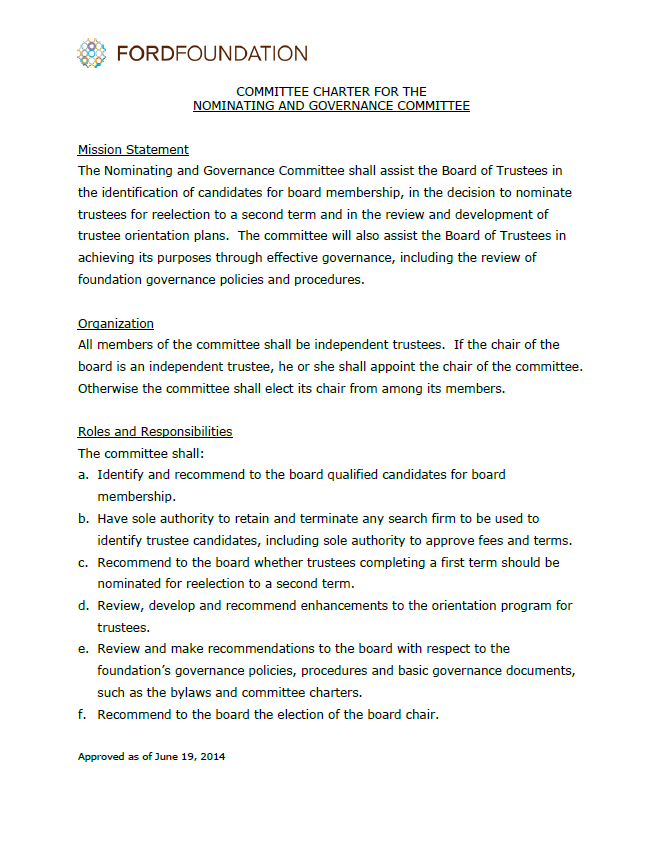 Nominating and Governance Committee Charter - Ford Foundation