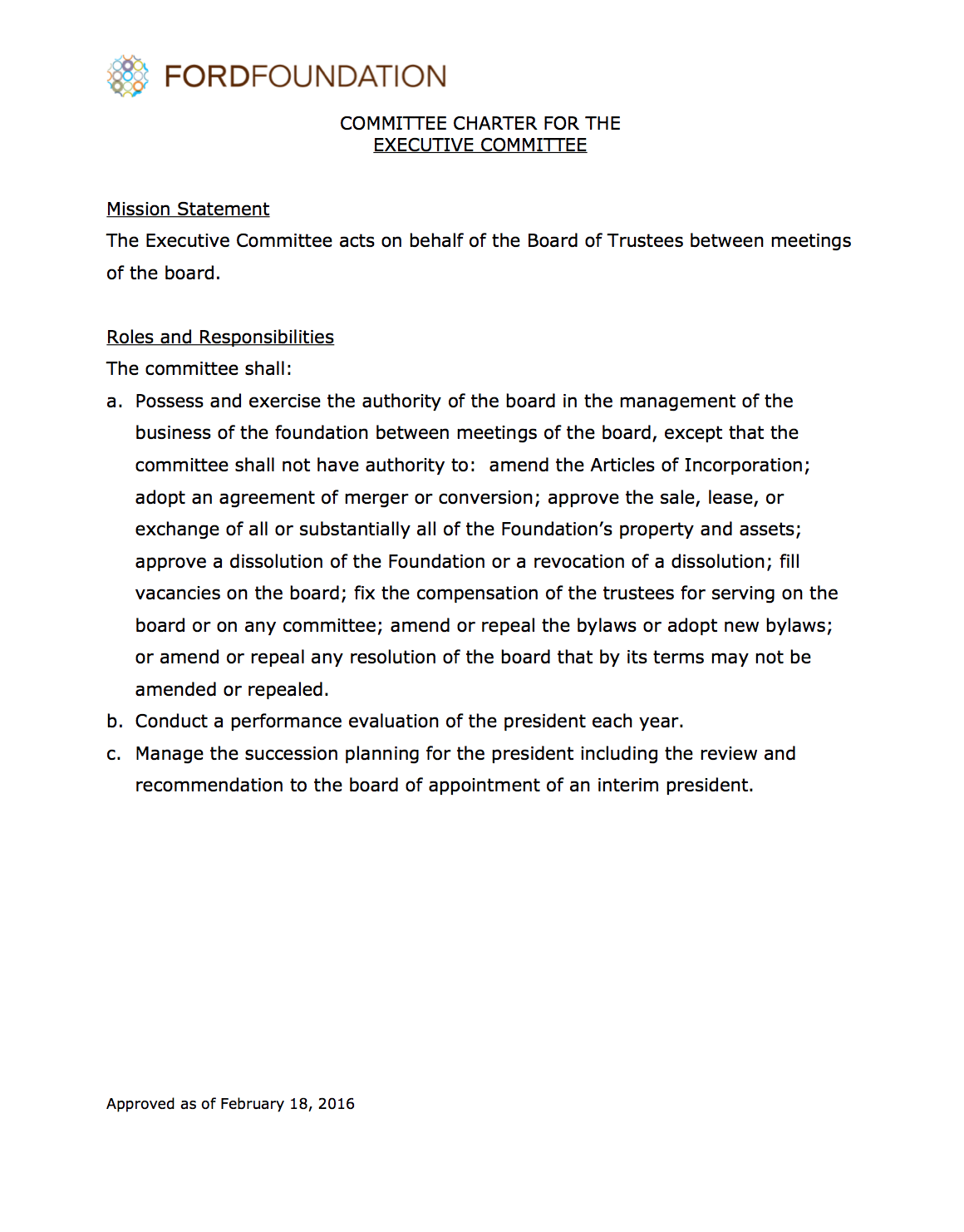 Executive Committee Charter - Ford Foundation