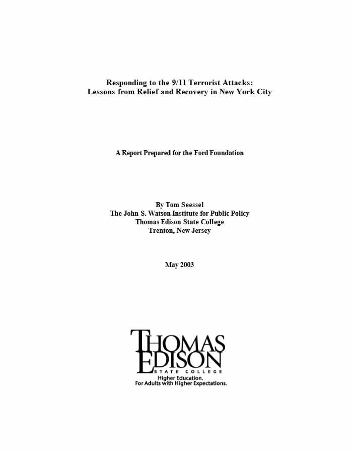 Responding to the 9/11 Terrorist Attacks: Lessons from Relief and ...